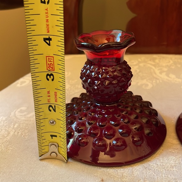 Fenton | Other | Vintage Fenton Ruby Red Hobnail Glass Candlesticks ...